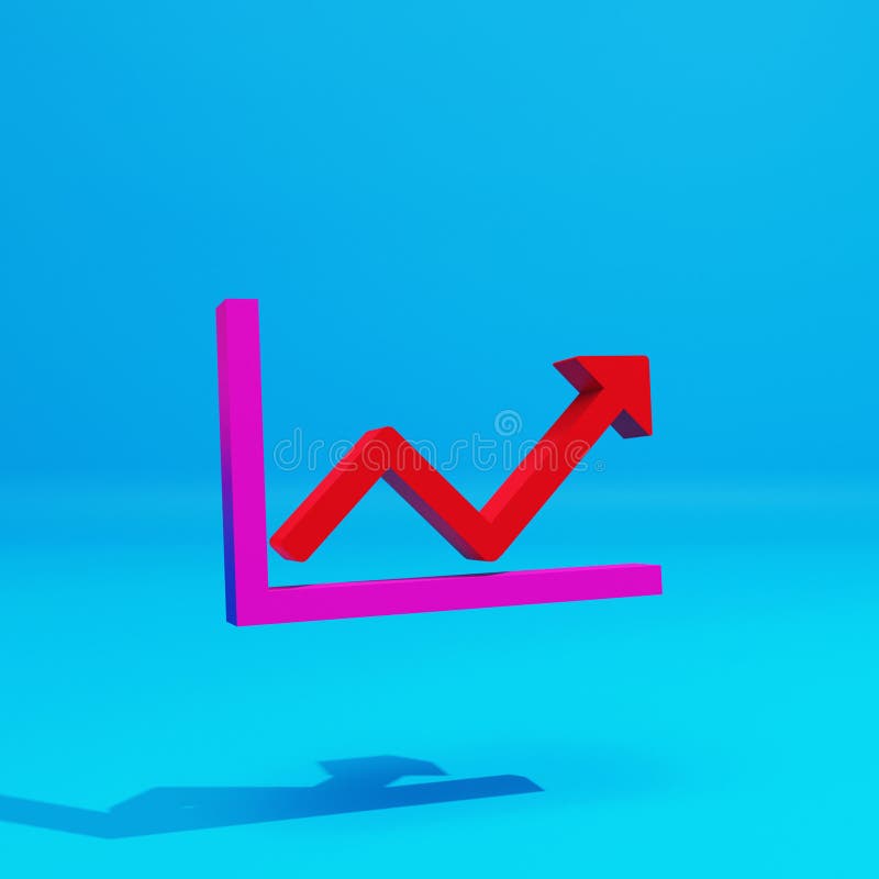 Line Chart, Up Arrow on Blue Background, 3d Render. Stock Illustration ...