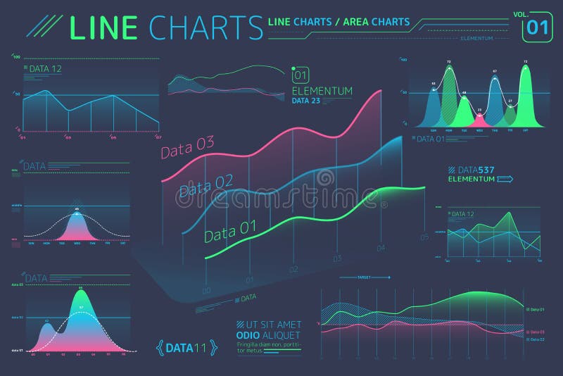 Line Charts and Area Charts Infographic Elements Stock Vector ...
