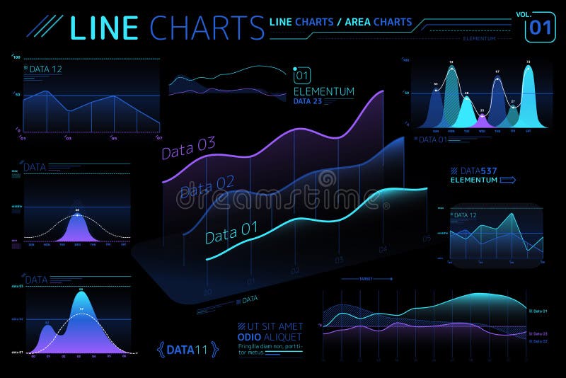 Line Charts and Area Charts Infographic Elements Stock Vector ...