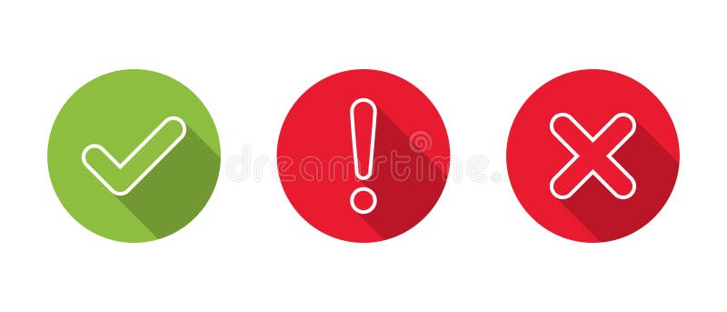Line of Check Mark, Exclamation and X Cross Icon Vector with Long ...
