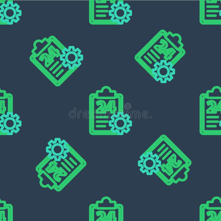 Line Checklist Clipboard with 24 Hours Service Icon Isolated Seamless ...
