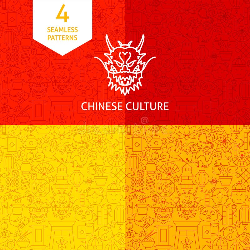 Line Chinese Culture Patterns Stock Vector - Illustration of outline ...