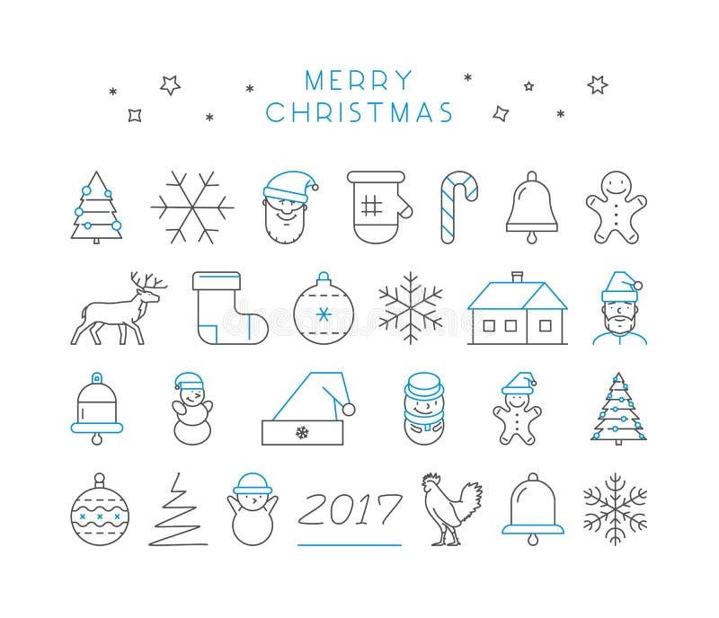 Line Christmas icon set stock illustration. Illustration of tree - 79876472