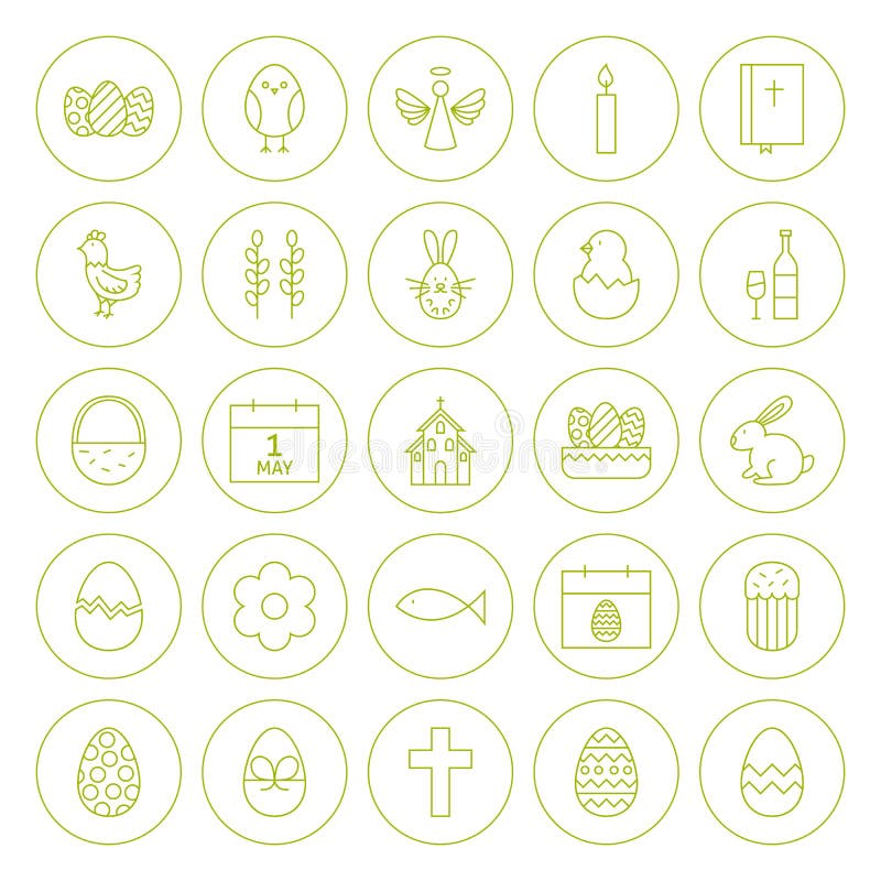 Easter Card Circle Template with Flat Line Icons. Colored Eggs, Basket ...