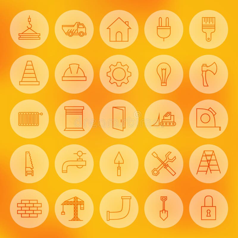 Building Construction Line Art Design Icons Big Set Stock Vector ...