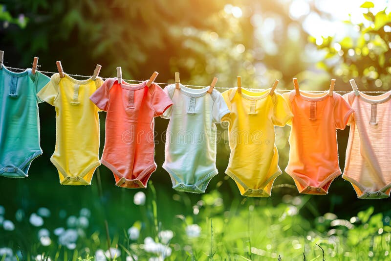 Line of Clothes Hanging on a Clothesline in a Garden. Stock Photo ...