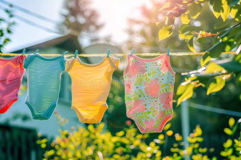 Line of Clothes Hanging on a Clothesline in a Garden. Stock Image ...