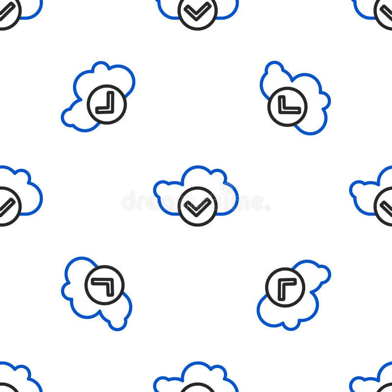 Line Cloud with Check Mark Icon Isolated Seamless Pattern on White ...