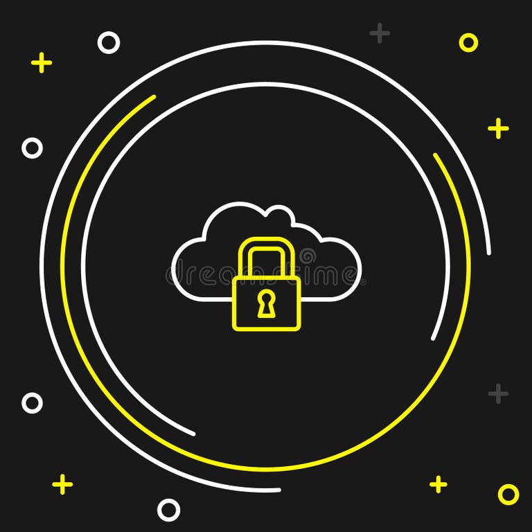 Line Cloud Computing Lock Icon Isolated on Black Background. Security ...