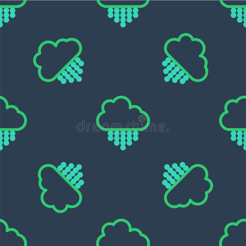 Line Cloud with Rain Icon Isolated Seamless Pattern on Blue Background ...