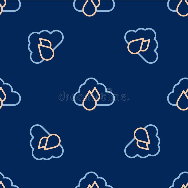 Line Cloud with Rain Icon Isolated Seamless Pattern on Blue Background ...