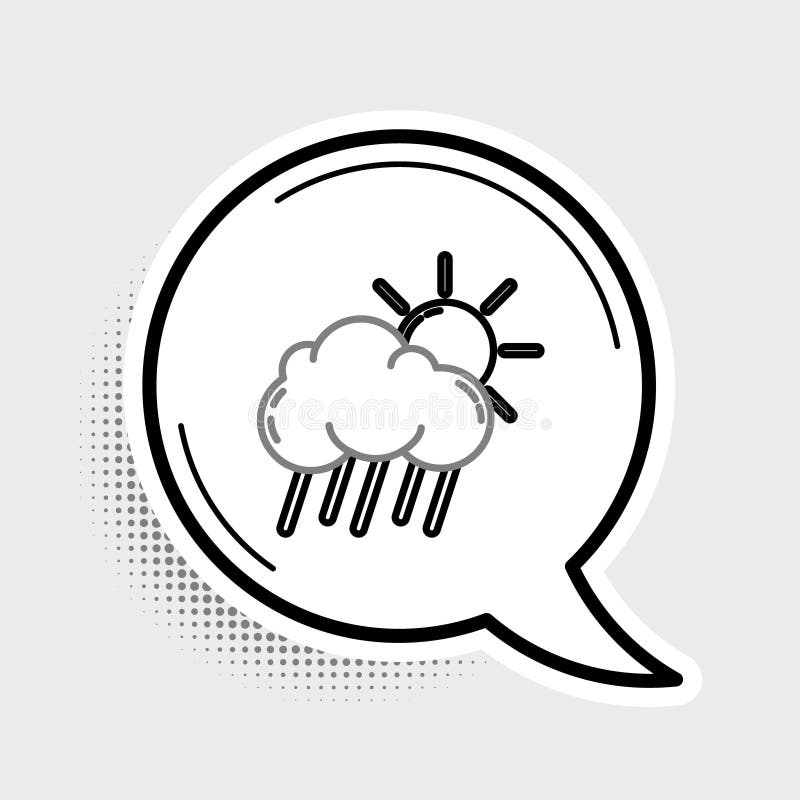 Line Cloud with Rain and Sun Icon Isolated on Grey Background. Rain ...