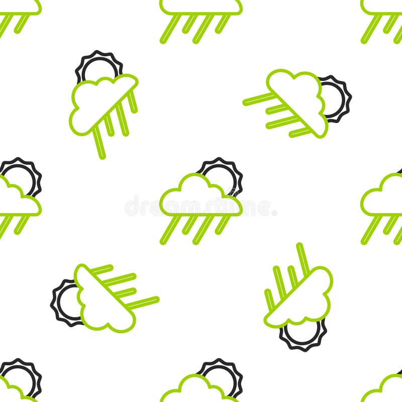 Line Cloud with Rain and Sun Icon Isolated Seamless Pattern on White ...