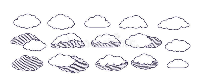 Line Cloud Set Vector Illustration. Linear Clouds with Striped ...