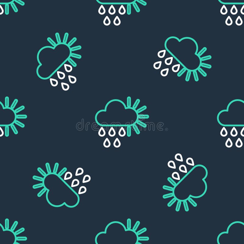 Line Cloudy with Rain and Sun Icon Isolated Seamless Pattern on Black ...