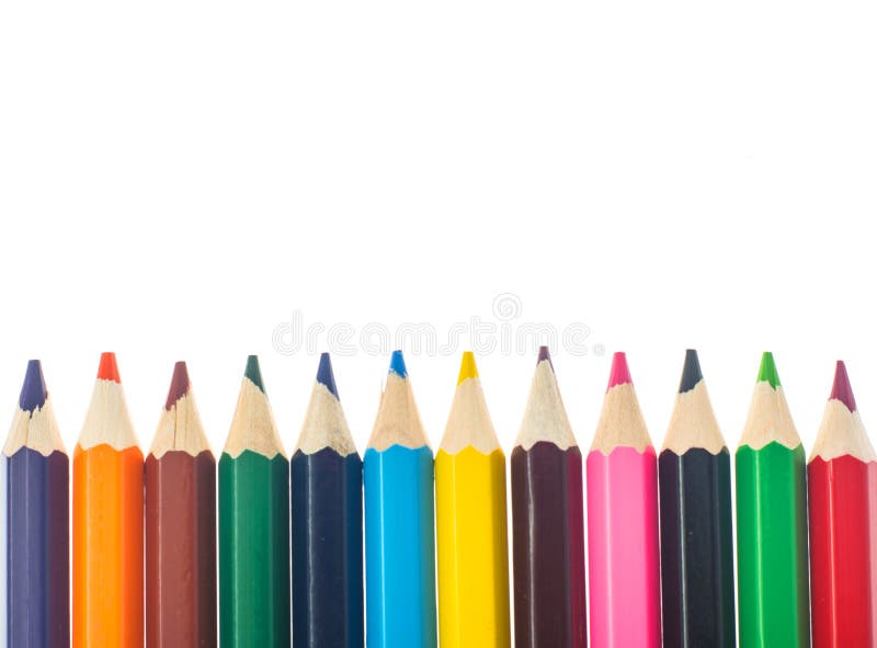 Line of Colored Pencils on White Background Stock Photo - Image of ...