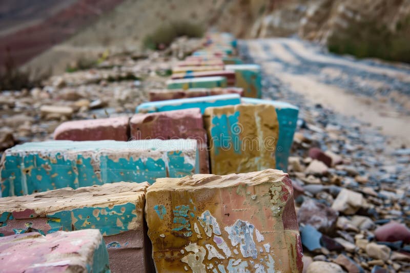 Line of Colorful Boundary Stones between Two Countries Stock Photo ...