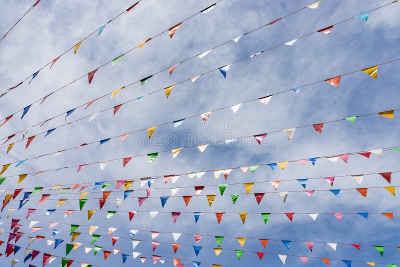 Line of Colorful Festival Flags Stock Photo - Image of blue, multi ...