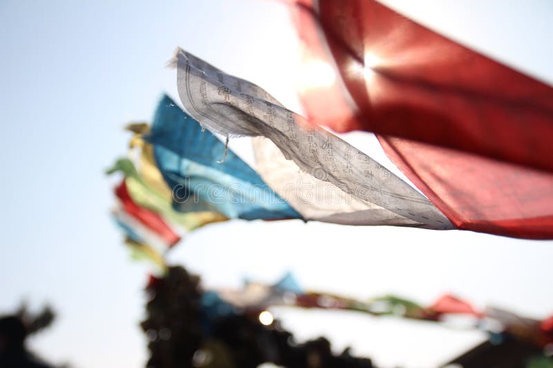 Some Flags Hanging Out on a String in the Sky in the Sunlight Stock ...