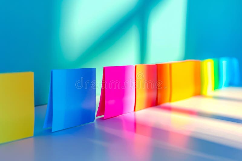 A Line of Colorful Sticky Notes on a Table Stock Image - Image of table ...