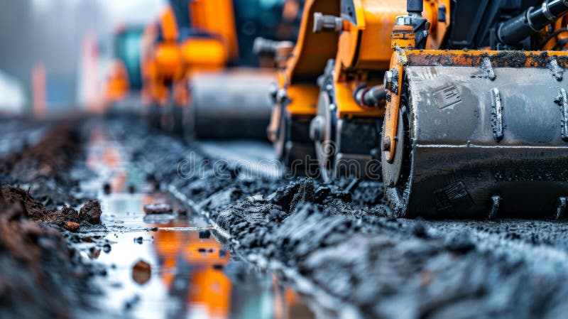 A Line of Compactors Creates a Smooth Surface Compressing the Soil for ...