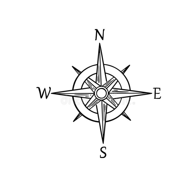 Line Compass Arrow Symbol in Retro Tattoo Style Stock Vector ...