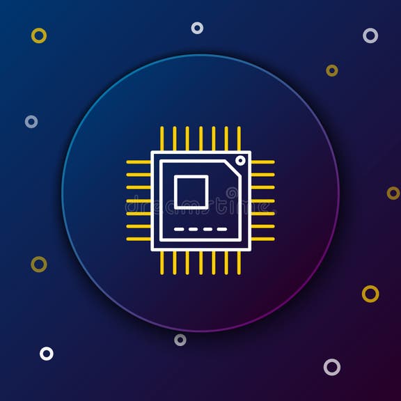 Line Computer Processor with Microcircuits CPU Icon Isolated on Blue Background. Chip or Cpu ...