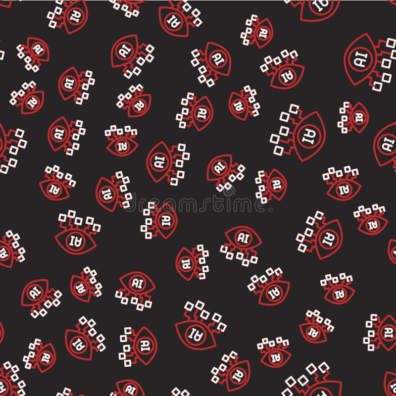 Line Computer Vision Icon Isolated Seamless Pattern on Black Background ...