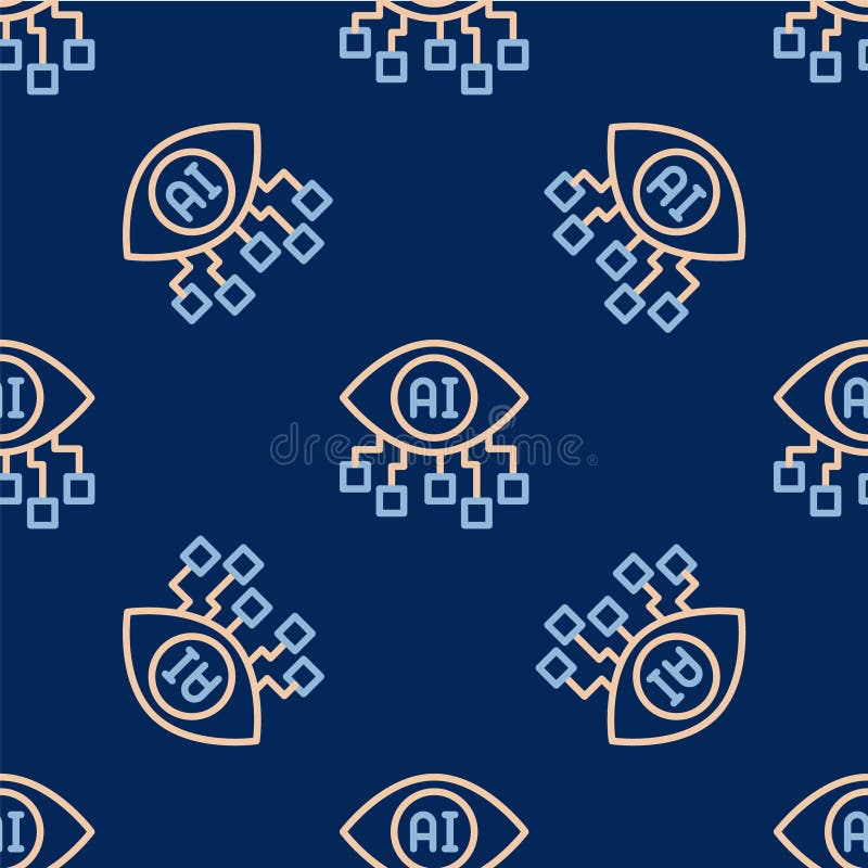 Line Computer Vision Icon Isolated Seamless Pattern on Blue Background ...