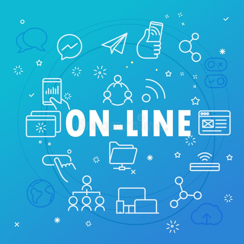 On-line Concept. Different Thin Line Icons Stock Vector - Illustration ...