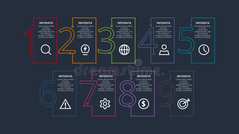 Line Concept for Infographic with 9steps, Options, Parts or Processes ...