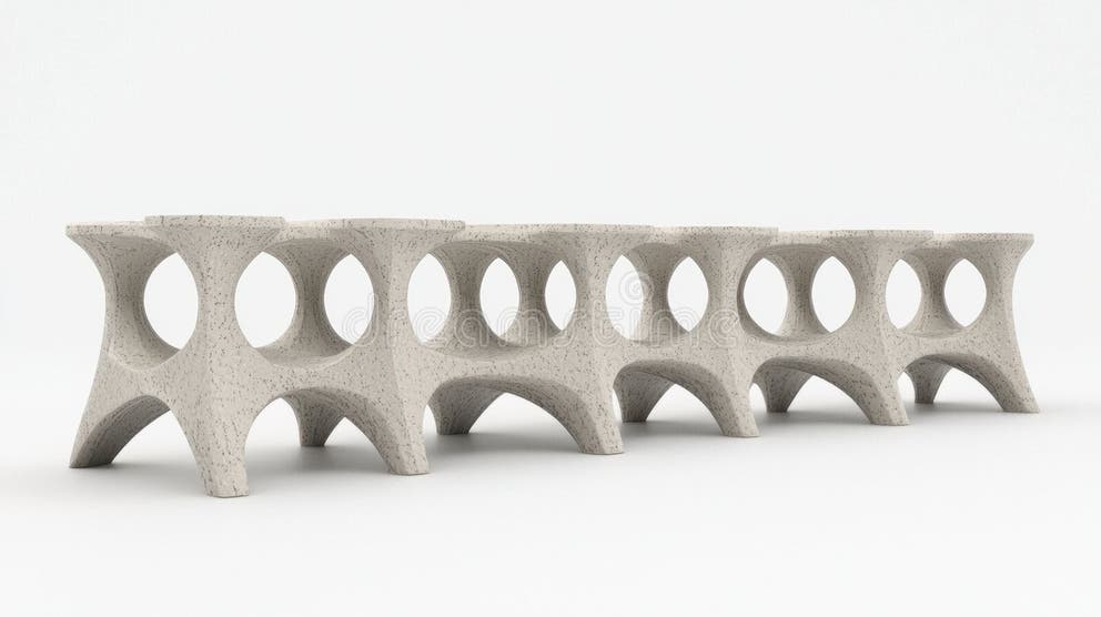 A Line of Concrete Stools with Circular Cutouts. Stock Photo - Image of ...