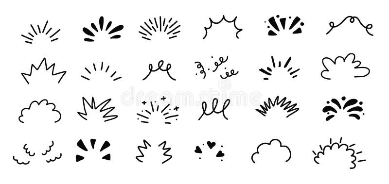 Line Confetti Elements. Hand Drawn Confetti Explosion Burst Ray. Doodle ...