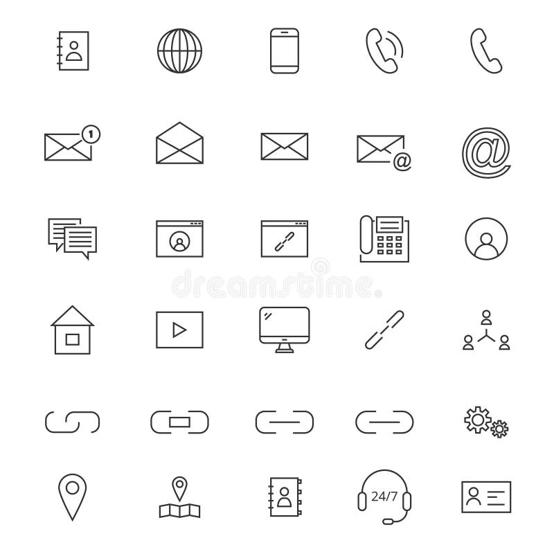 30 Line Contact Icons stock vector. Illustration of connection - 98875342