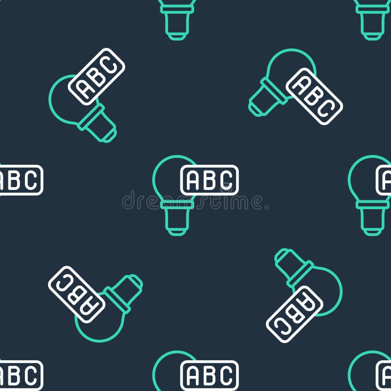 Line Creative Lamp Light Idea Icon Isolated Seamless Pattern on Black ...