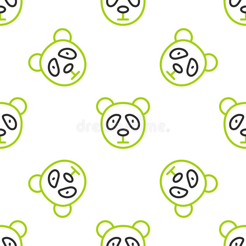 Line Cute Panda Face Icon Isolated Seamless Pattern on White Background ...