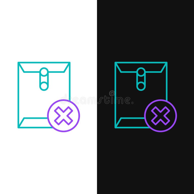 Line Delete Envelope Icon Isolated on White and Black Background. Delete or Error Letter. Cross ...
