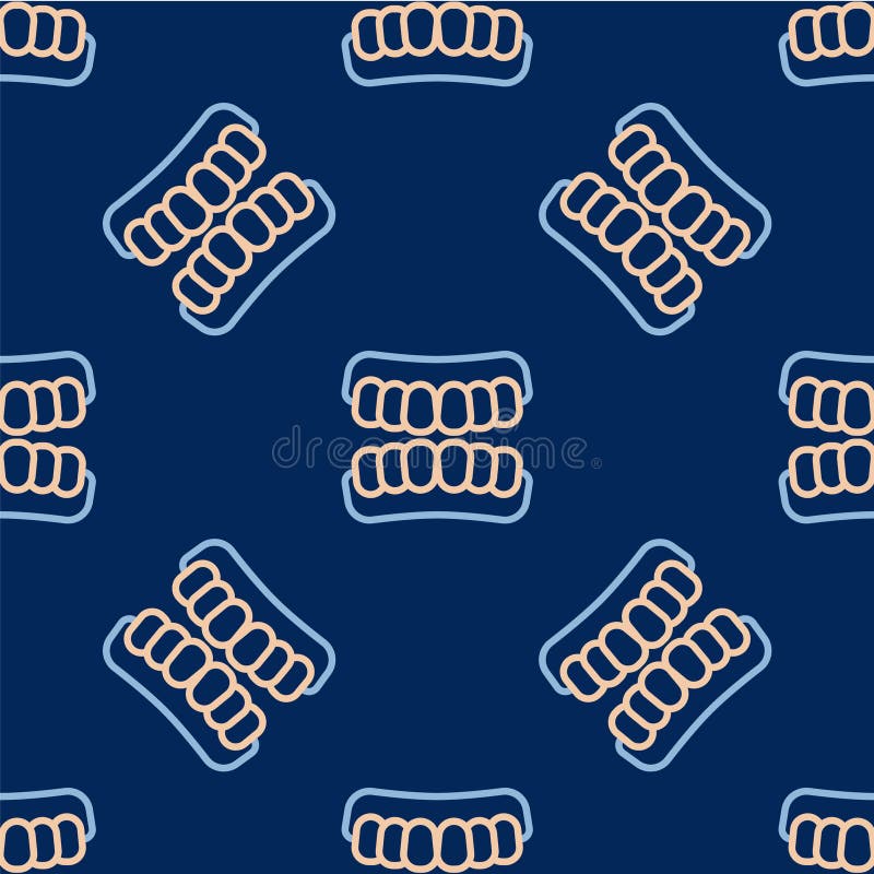 Line Dentures Model Icon Isolated Seamless Pattern on Blue Background ...
