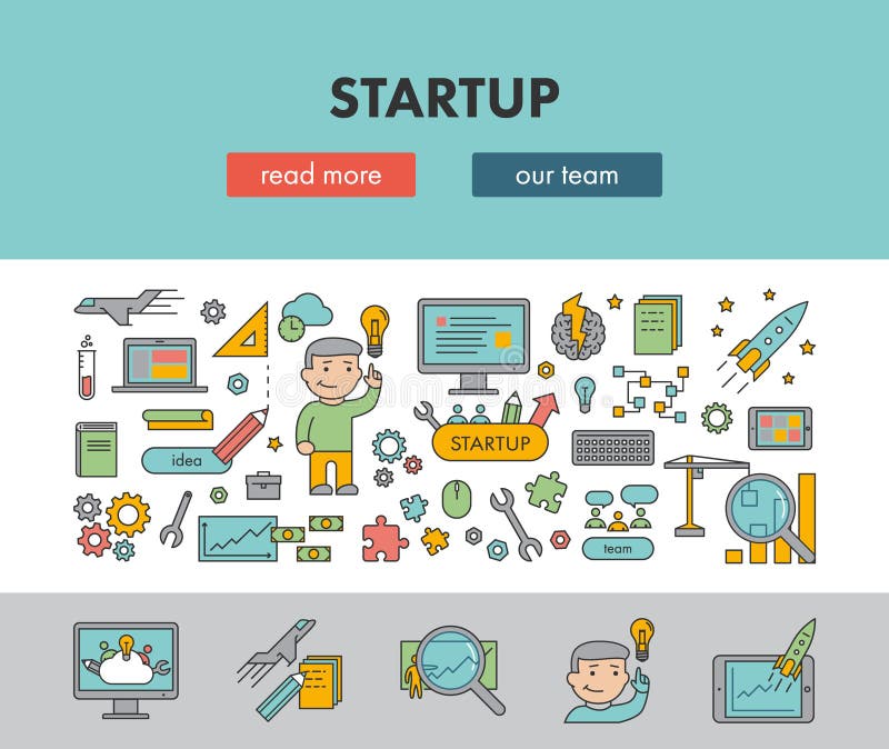 Line Design Concept Banner for Startup Stock Illustration ...