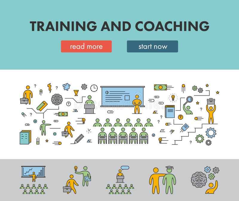 Line Design Concept Banner for Training and Coaching Stock Illustration ...