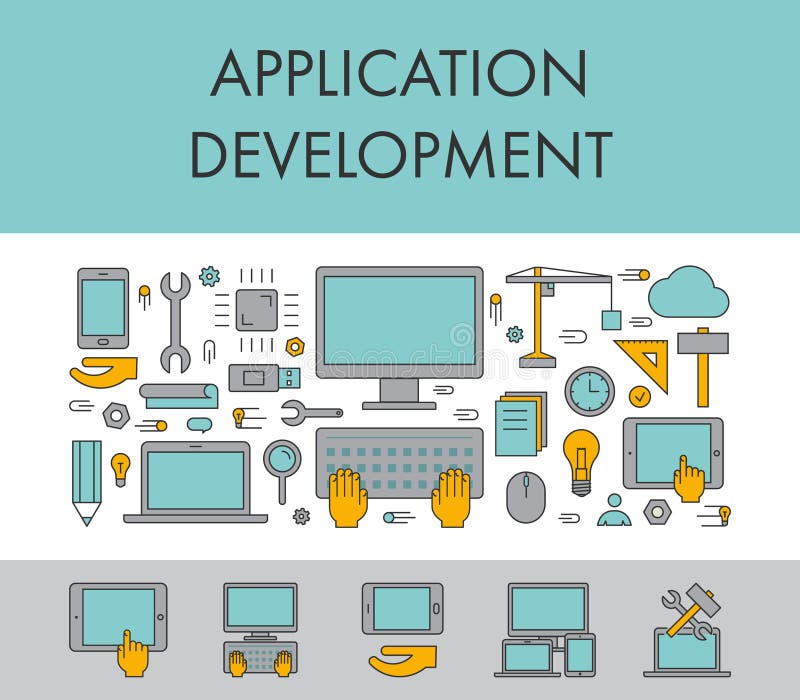 Line Design Concept Horizontal Banner for Application Developmen Stock ...