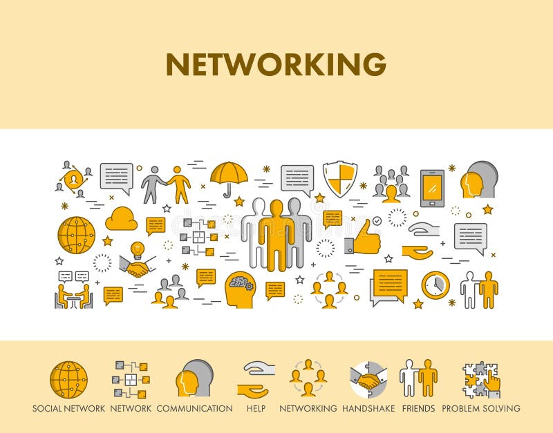 Line Design Concept Web Banner and Icons for Networking. Stock ...