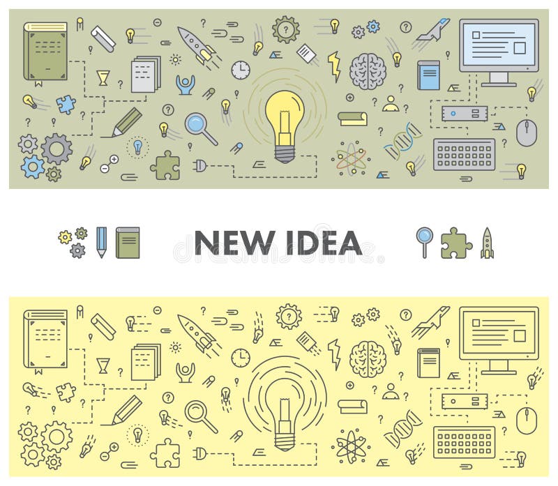 Line Design Concept Web Banner for New Idea Stock Illustration ...