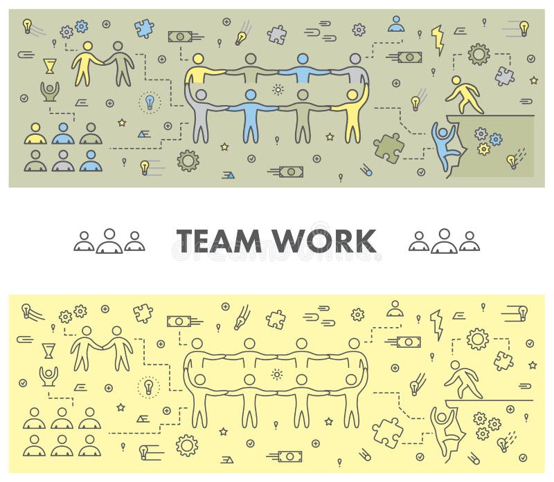 Line Design Concept Web Banner for Team Work Stock Illustration ...