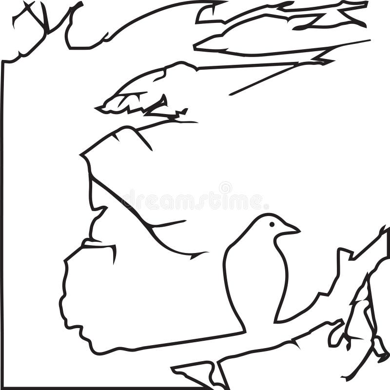 Line Design Vector Illustration Crow with Tree Stock Vector ...