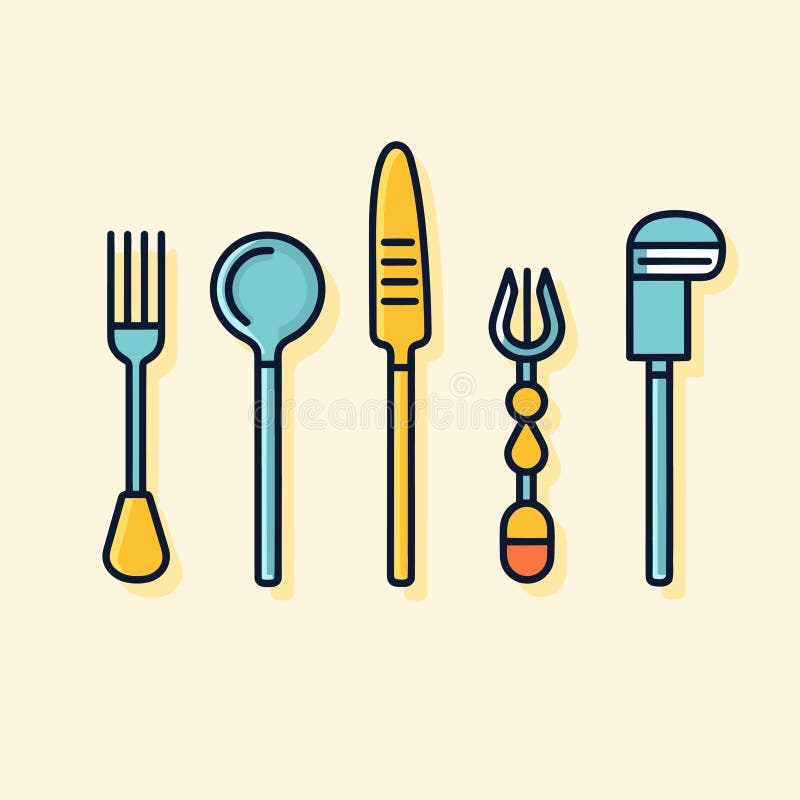 Vector of a Colorful Lineup of Various Kitchen Utensils Stock Vector ...