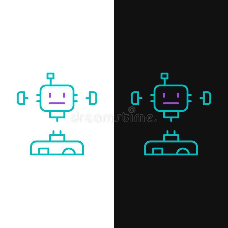Line Disassembled Robot Icon Isolated on White and Black Background ...