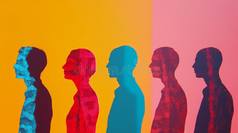 Line of Diverse Silhouettes in Gradient Colors, Symbolizing Unity in ...