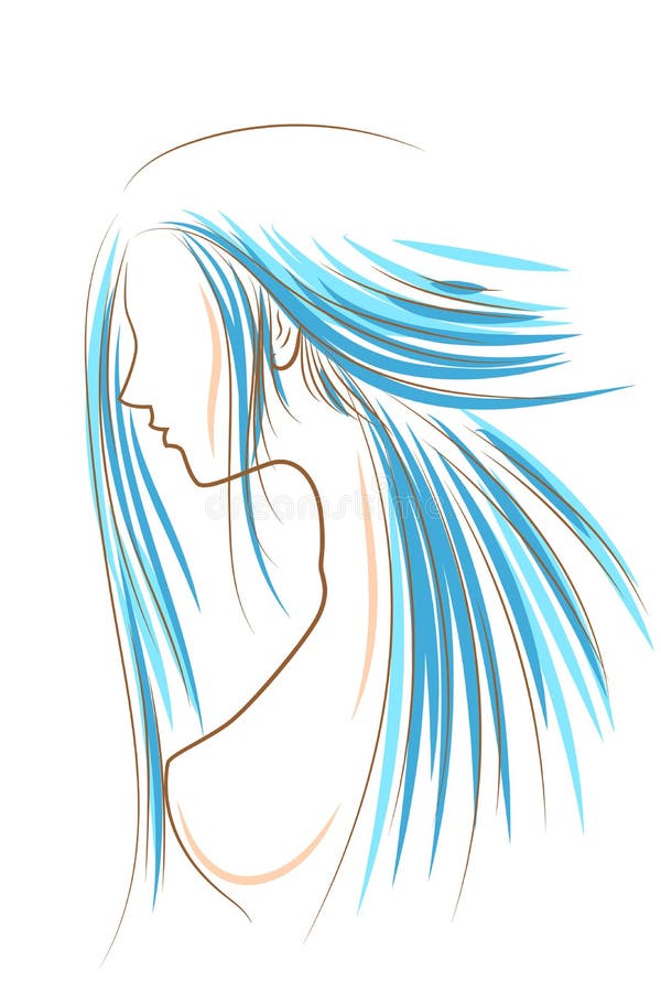 Line Draw Color Vector Side View Long Hair Girl Stock Illustration ...