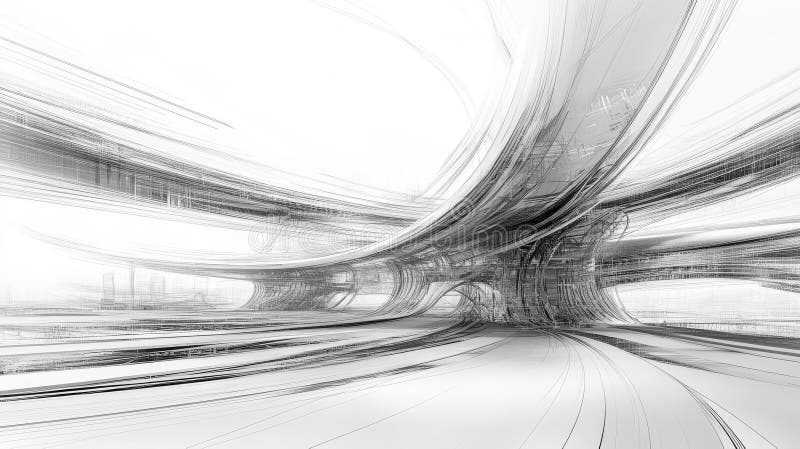 A Line Drawing of an Abstract Architectural Design with Three ...